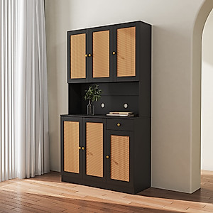 GODAFA 70.87" Tall Wardrobe & Kitchen Cabinet-Spacious Storage Solution with 6-Doors, 1-Open Shelf, and 1-Drawer-Ideal for Bedroom Organization, Black
