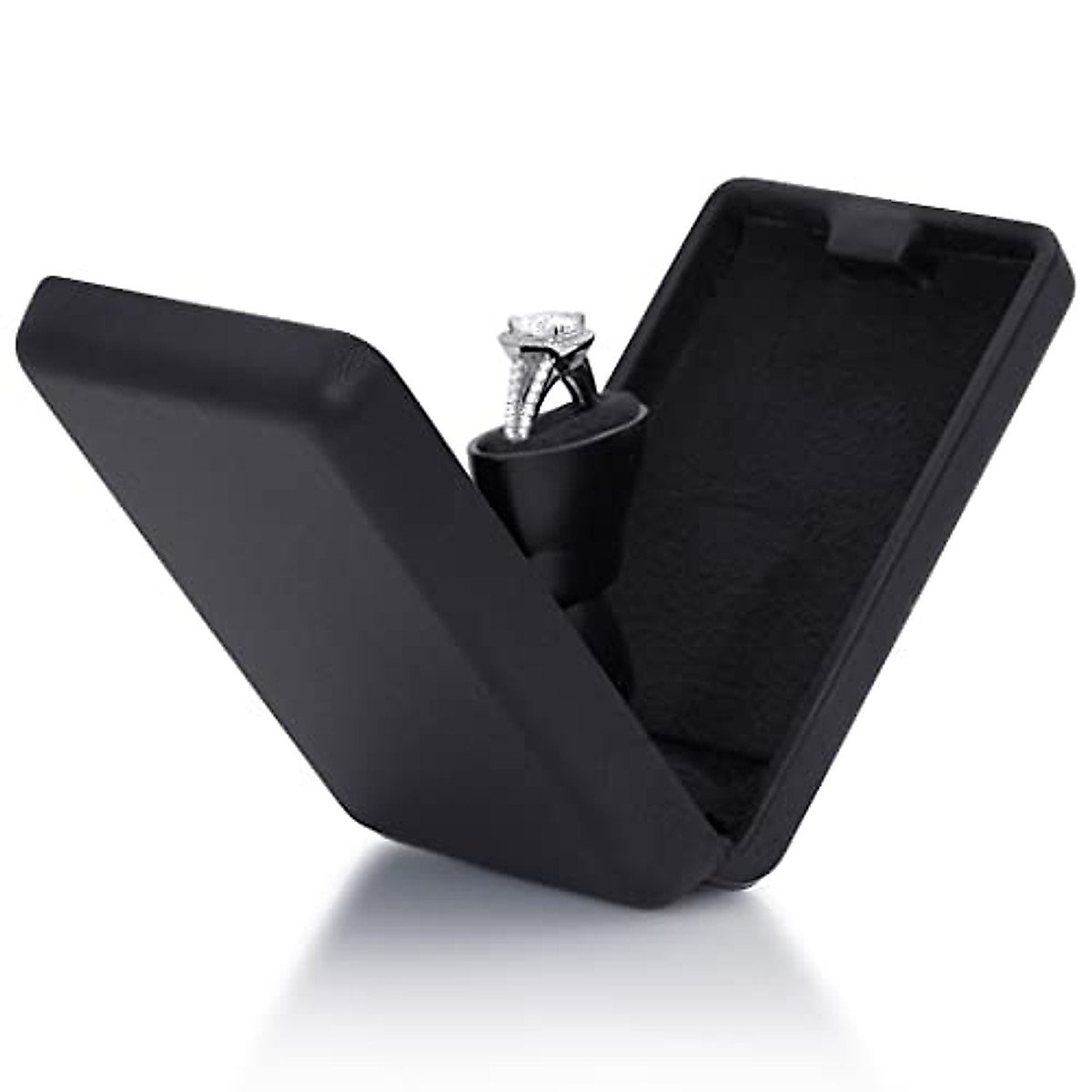 Noble Pop the Question Ring Box - Flat & Slim Engagement Ring Box for Proposal or Special Occasion with Surprise Element (Black)