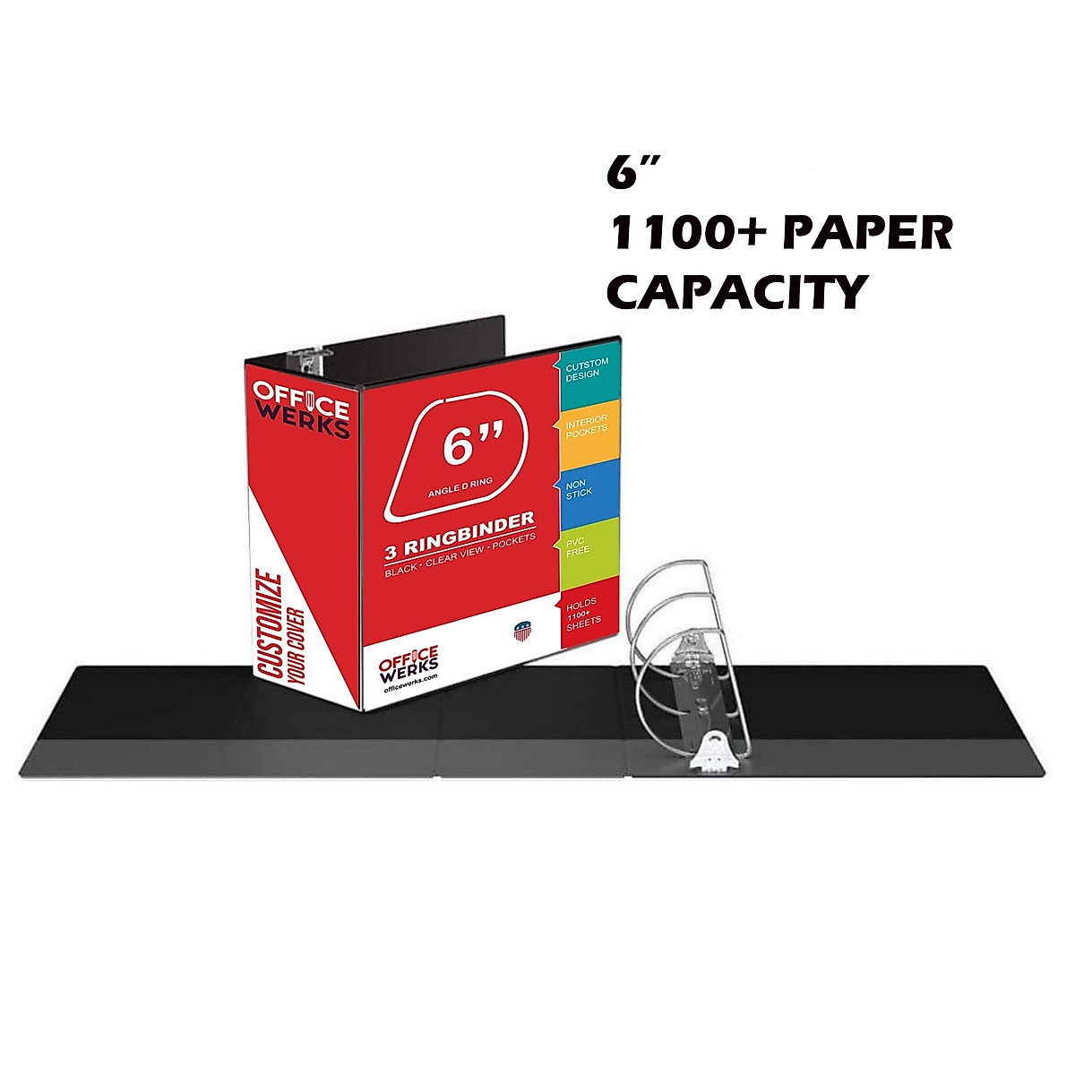 6 Inch 3 Ring Binder with Locking Angle D Rings, Professional Heavy Duty Large Storage Binder with Pockets, Fits 8.5 x 11 Inch Sheets, Non-Stick Clear View Cover, Customizable, Black