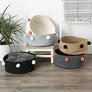 Bone Dry Pet Storage Collection Decorative Cotton Rope Basket/Bed, 15.75x6.25, White/Pink Pom Poms