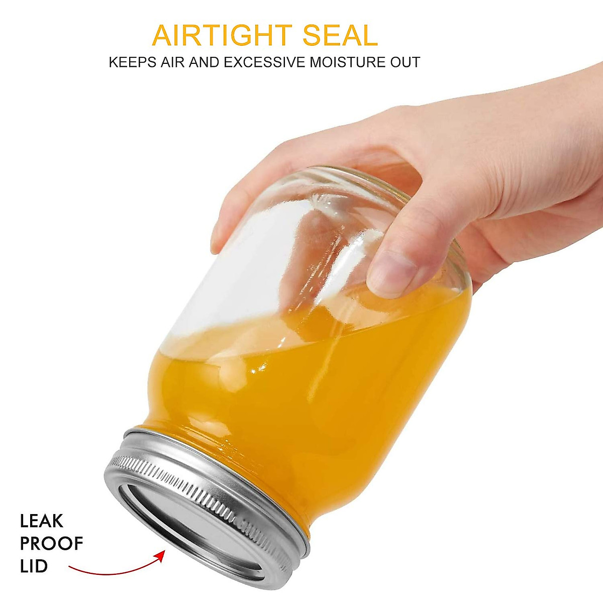 Accguan 16oz / 500ml Mason Jars with Airtight Lids, Glass Jar With Regular Lids, Clear Glass Jar Ideal for Jam,Honey,Wedding Favors,Shower Favors, Set of 15