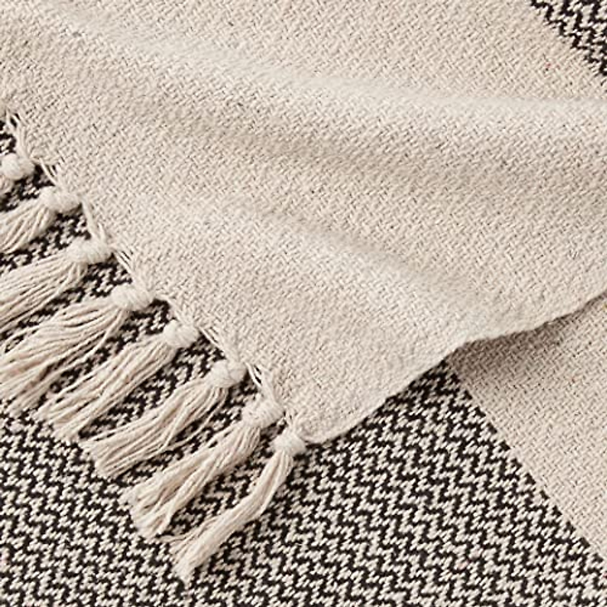 Bloomingville A14208833 Grey & Cream Cotton Knit Throw with Fringe