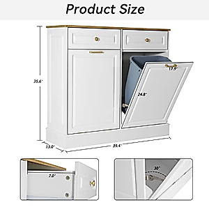 UEV Double Kitchen Trash Cabinets,Two Tilt Out Trash Cabinets with Solid Hideaway Drawers,Free Standing Wooden Kitchen Trash Can Recycling Cabinet Trash Can Holder (White)