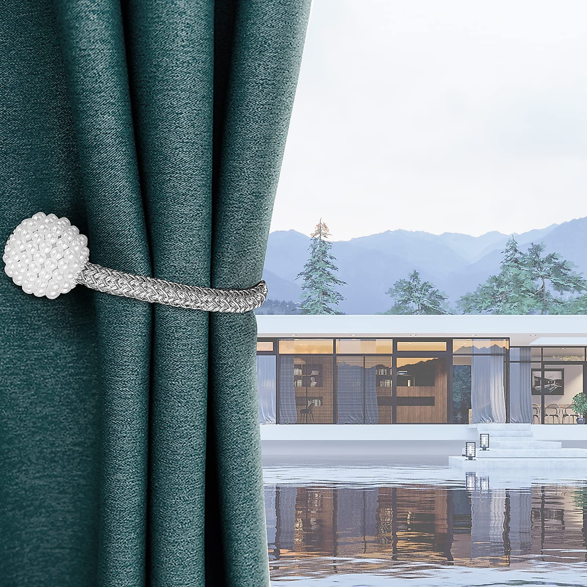 MAJOYLIFE Magnetic Curtain Tiebacks 6 Pack,Curtain Holdbacks Magnetic,Pearl Curtain Tie Backs for Home and Office Decoration(Grey)