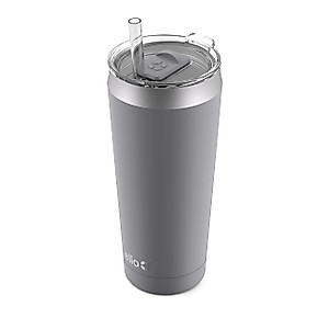 Ello Beacon Vacuum Insulated Stainless Steel Tumbler with Optional Straw, 24 oz, Grey