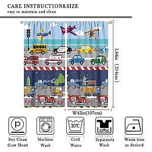 Kids Boys Construction Curtains Cartoon Colorful Cars Tractor Truck Airplane 2 Panels Window Treatment Set for for Boys Girls Bedroom Living Room, W84 x L84 Inch Blackout