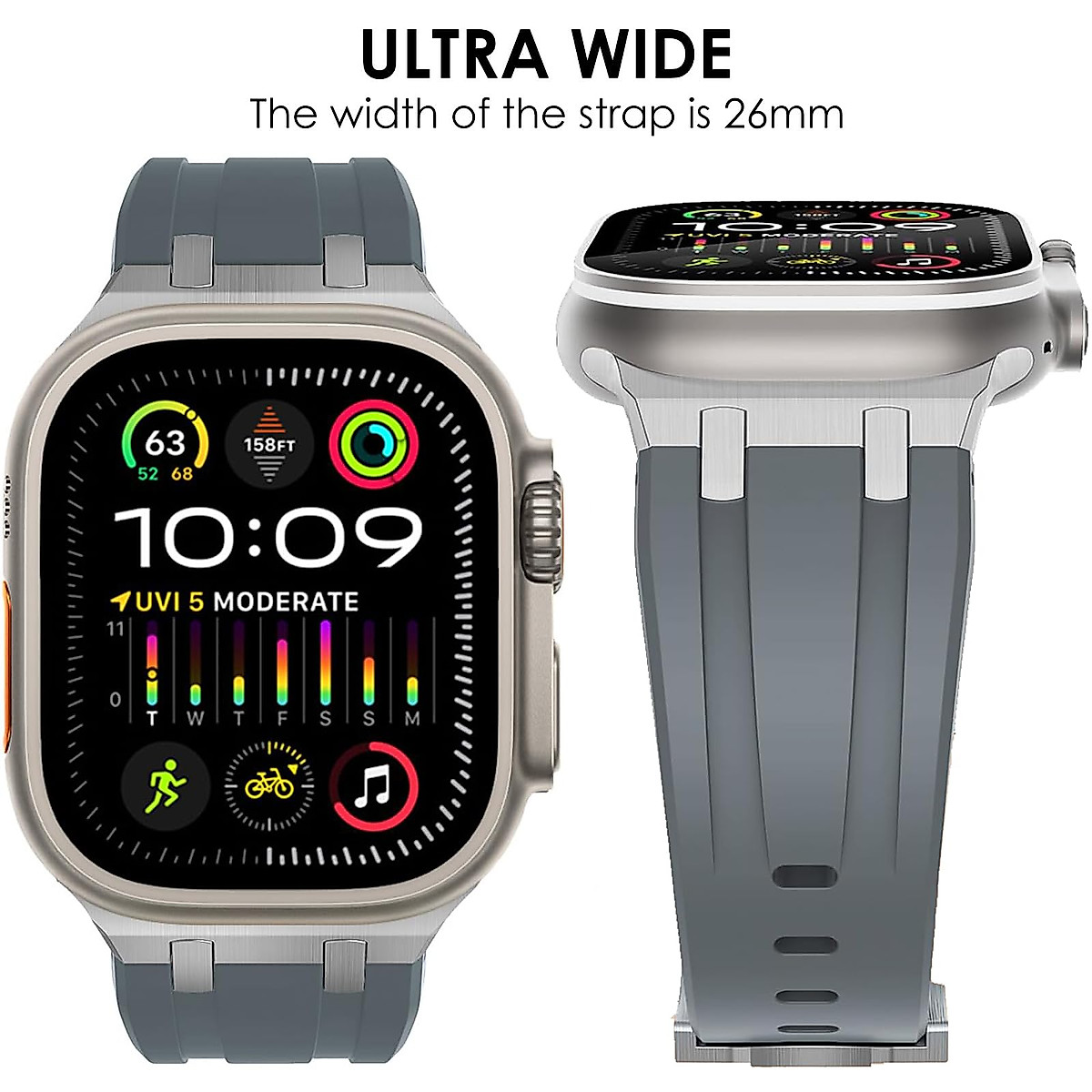 WINGLE Apple Watch Band Ultra - 49mm, 46mm, 45mm, 44mm, 42mm for Men - Series 10, 9, 8, 7 SE, 6, 5, 4 - AP Liquid Silicone Rubber Band for iWatch 3, 2, 1 - Metal Adapter - Luxury Cool Sport Strap