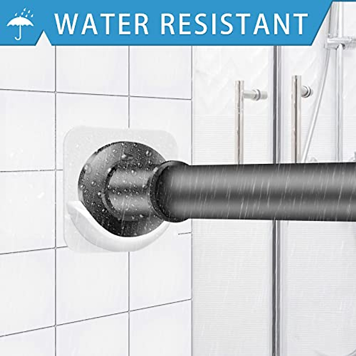 Shower Curtain Rod Holder, Adhesive Shower Rod Holder for Bathroom, 4 Pack Shower Curtain Rod Mount Holders, No Drilling, Stick On, Waterproof, White and Black (Rod Not Included)