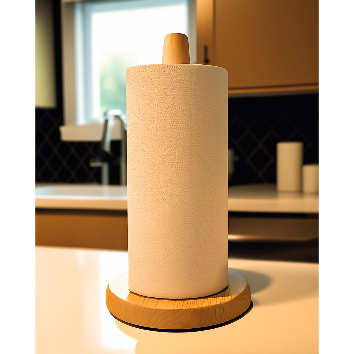 CHAUNCEY HOME Wooden Paper Towel Holder Stand - Kitchen Paper Hanger Rack Bathroom Towel Roll Stand Organizer Simply Standing Countertop Paper Roll Holder, WPTH, Large