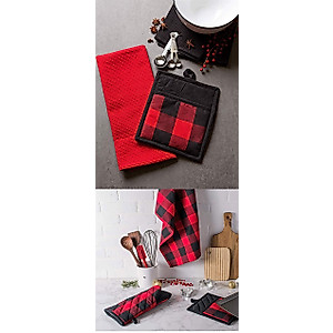 N//A 4/6 Pack Buffalo Check Plaid Pot Holders with Pocket,Kitchen Hot Pad Oven Mitts for Cooking and Baking Square 7.9" X 9.1" (Red, 6 Pack)