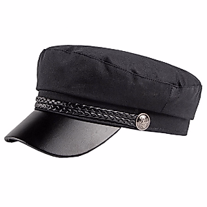 Brcus Men Women Yacht Captain Sailor Hat Newsboy Cabbie Baker Boy Peaked Beret Cap Black