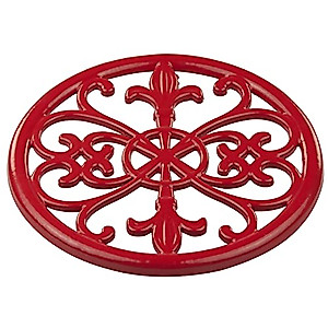 Home Basics (Red) Cast Iron Fleur De Lis Trivet Tr44392, 7.9" x 7.9" x .62"
