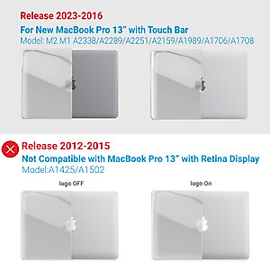 IBENZER Compatible with 2024 2023 M2 MacBook Pro 13 Inch Case 2024-2016 M1 A2338 A2289 A2251 A2159 A1989 A1706 A1708, Hard Shell Case&Keyboard Cover&Type C for Mac Pro 13,Crystal Clear,T13CYCL+1TC