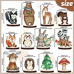 Geetery 12 Pcs Woodland Animals Wooden Animal Cutout Shapes Forest Painted Woodland Baby Shower Decorations Woodland Creatures Wood Table Centerpieces for Woodland Camp Party Supplies (Cute)