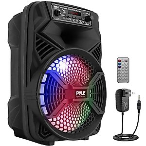 Portable Bluetooth PA Speaker System - 300W Rechargeable Indoor/Outdoor Bluetooth Portable PA System w/ 8” Subwoofer 1” Tweeter, Microphone In, Party Lights, MP3/USB, Radio, Remote - Pyle PPHP836B