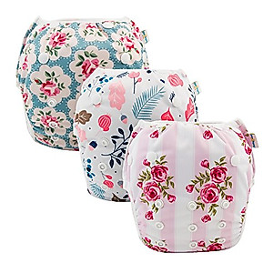 Babygoal Baby & Toddler Girl Swim Diapers, Reusable Adjustable Washable One Size Fits 6M-3T Gifts and Swimming Lessons 3 Pack 3ZSD01