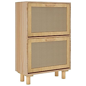 Tidyard Shoe Rack with Pull-Down Storage Drawers, Engineered Wood and Natural Rattan Shoe Cabinet for Bedroom Entryway Hallway Home Furniture