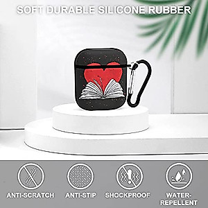 Bookworm Heart Books Airpods Case Cover for Apple AirPods 2&1 Cute Airpod Case for Boys Girls PC Hard Protective Skin Airpods Accessories with Keychain