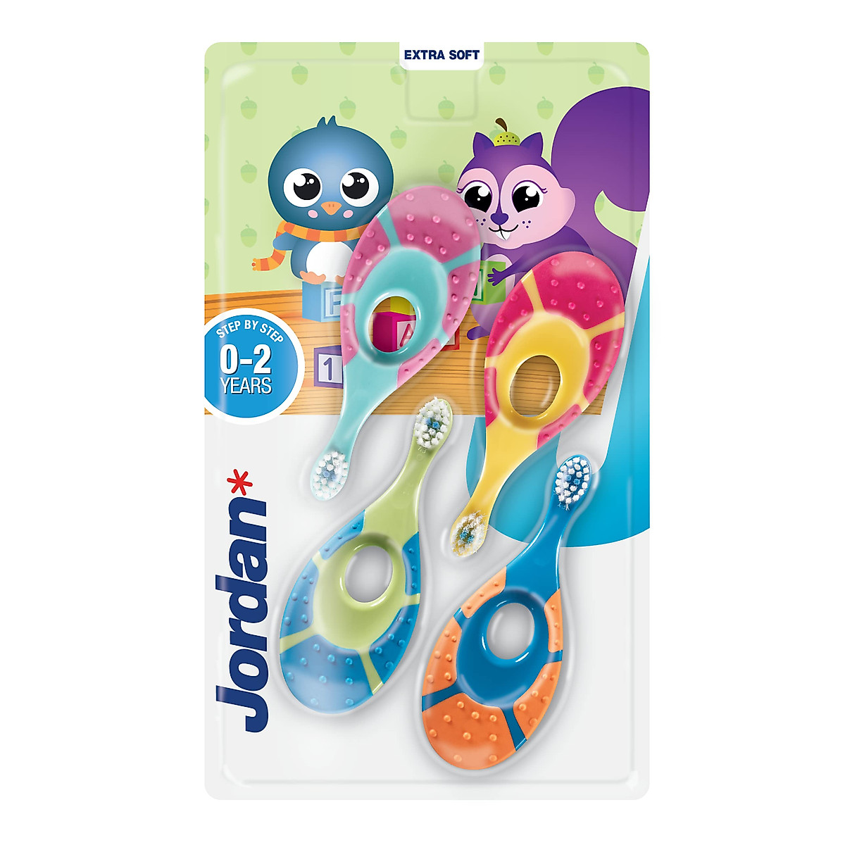 Jordan* ® | Step 1 Baby Toothbrush | 0-2 Years, Soft Bristles, BPA Free | 4 Pack