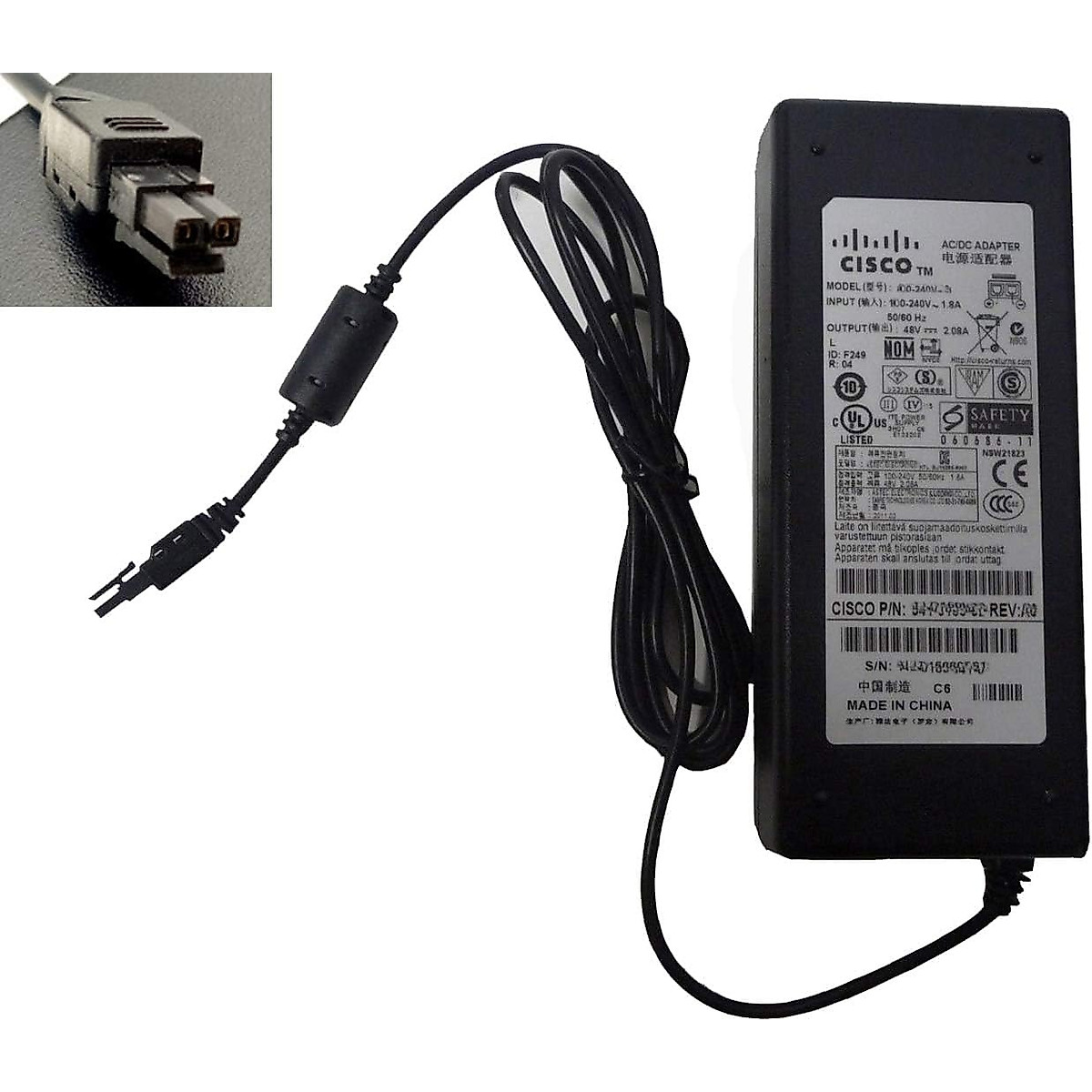 OEM 2-Prong 48V 2.08A UL AC/DC Adapter for Cisco AD10048P3 ASA 5505 341-0183-01 341-0183-02 341-0183-03 ASA5505 Series 47-18790-05 V11 ASA5505V11 ASA5505-SEC ASA5505-PWR-AC Adaptive Power Supply Cord