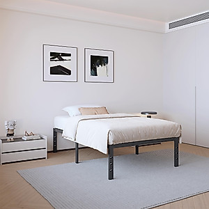 MGNO 18in Twin Size Bed Frame No Box Spring Needed, Heavy Duty Metal Platform Bed Frame Twin with Steel Slat, Easy Assembly, Noise Free, Black