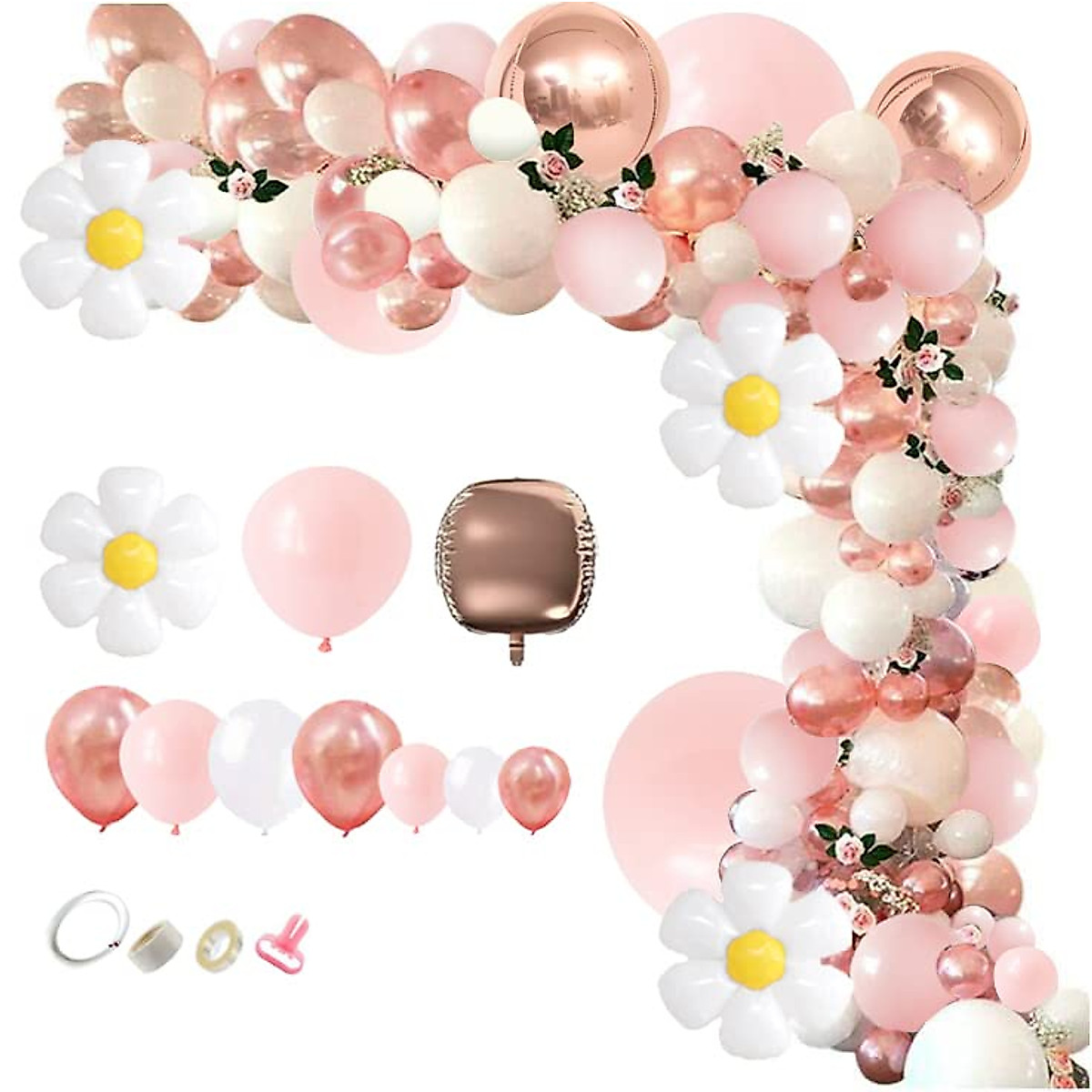 EUOPHYM Rose Gold Balloon Arch Kit Daisy Balloon garland kit Flower Ballons with 4D Globos and Rose Gold Confetti Latex Balloon Wedding Birthday Party Decor Baby Shower (Rose Gold Pink and Daisy)