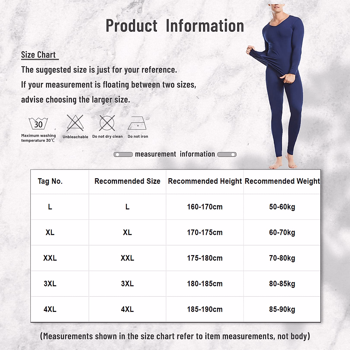 easyforever Mens Winter Warm Thermal T-Shirt Classic Baselayer Underwear Set Slim Fit Stretchy Long Johns Tops Navy Blue XX-Large