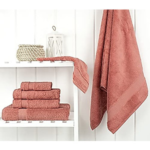 Cotton Paradise 6 Piece Towel Set, 100% Cotton Soft Absorbent Turkish Towels for Bathroom, 2 Bath Towels 2 Hand Towels 2 Washcloths, Coral Towel Set