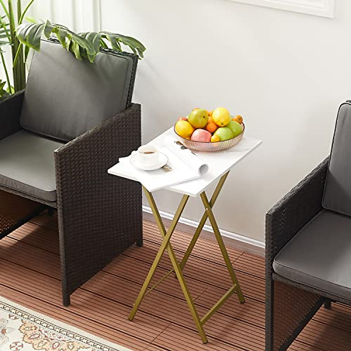 VECELO Foldable TV Tray Portable Wooden Snack Table for Livingroom, Bedroom, Office, Tiny Desk, Golden