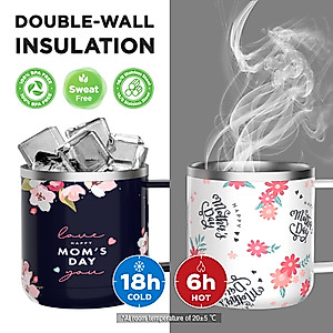 HAUSHOF Mom Mug with Lid, 14oz Insulated Coffee Mug with Handle for Best Mom, Birthday Christmas Gifts for Worlds Best Mom, Floral Happy Mothers Day