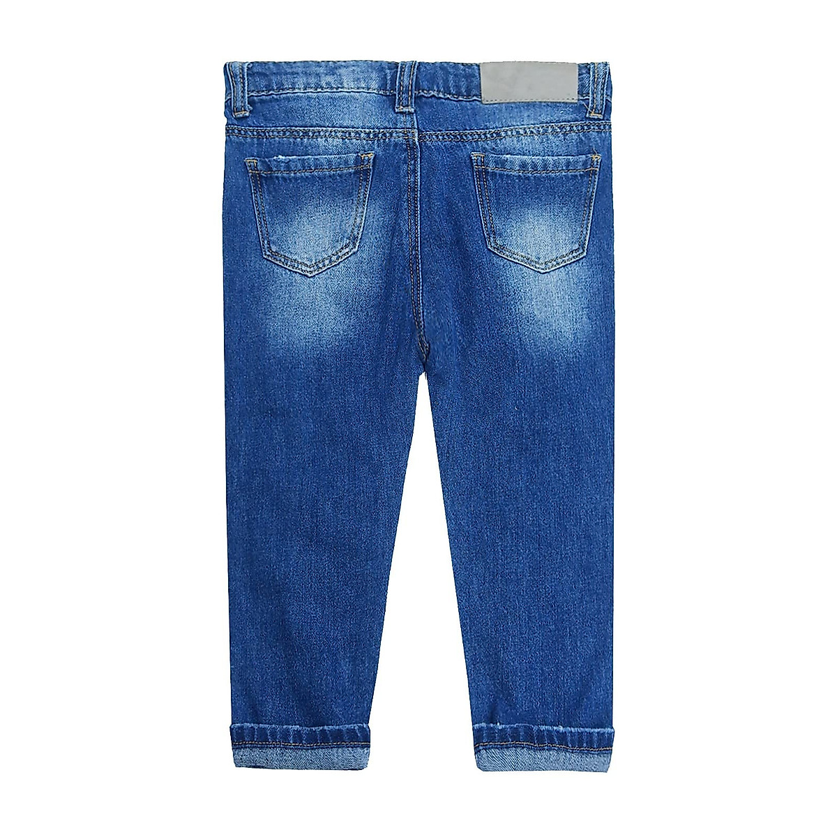 KIDSCOOL SPACE Baby Girl Boy Jeans,Little Kid Elastic Band Inside Ripped Denim Pants,Blue,12-18 Months