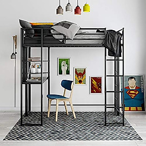 DHP Abode Twin Size Metal Loft Bed, Black & Abode Twin Size Metal Loft Bed, Silver