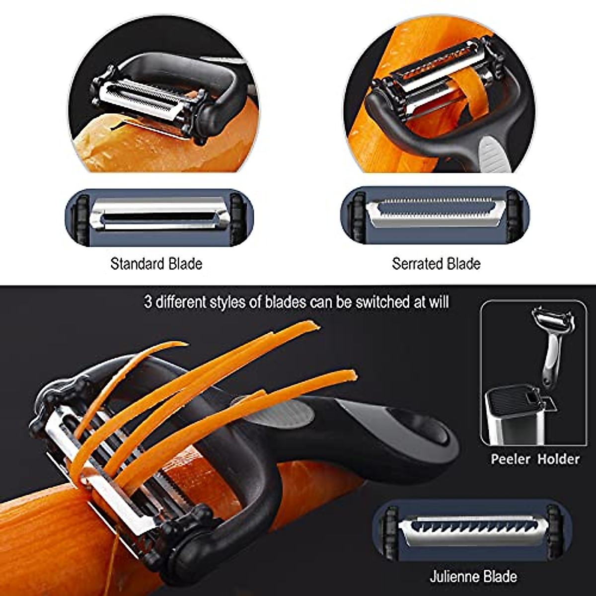 18 Pieces Black Kitchen Utensils Set Cooking Utensils Set Stainless Steel Knife Set with Block, 7 Piece Silicone Cooking Utensils Set with Scissors Vegetable Peeler Knife Sharpeners Cutting Board