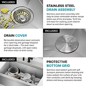 KRAUS Kore Workstation 33-inch Farmhouse Flat Apron Front 16 Gauge Single Bowl Stainless Steel Kitchen Sink with Integrated Ledge and Accessories (Pack of 5), KWF410-33