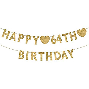 Gold Happy 64th Birthday Banner, Glitter 64 Years Old Woman or Man Party Decorations, Supplies