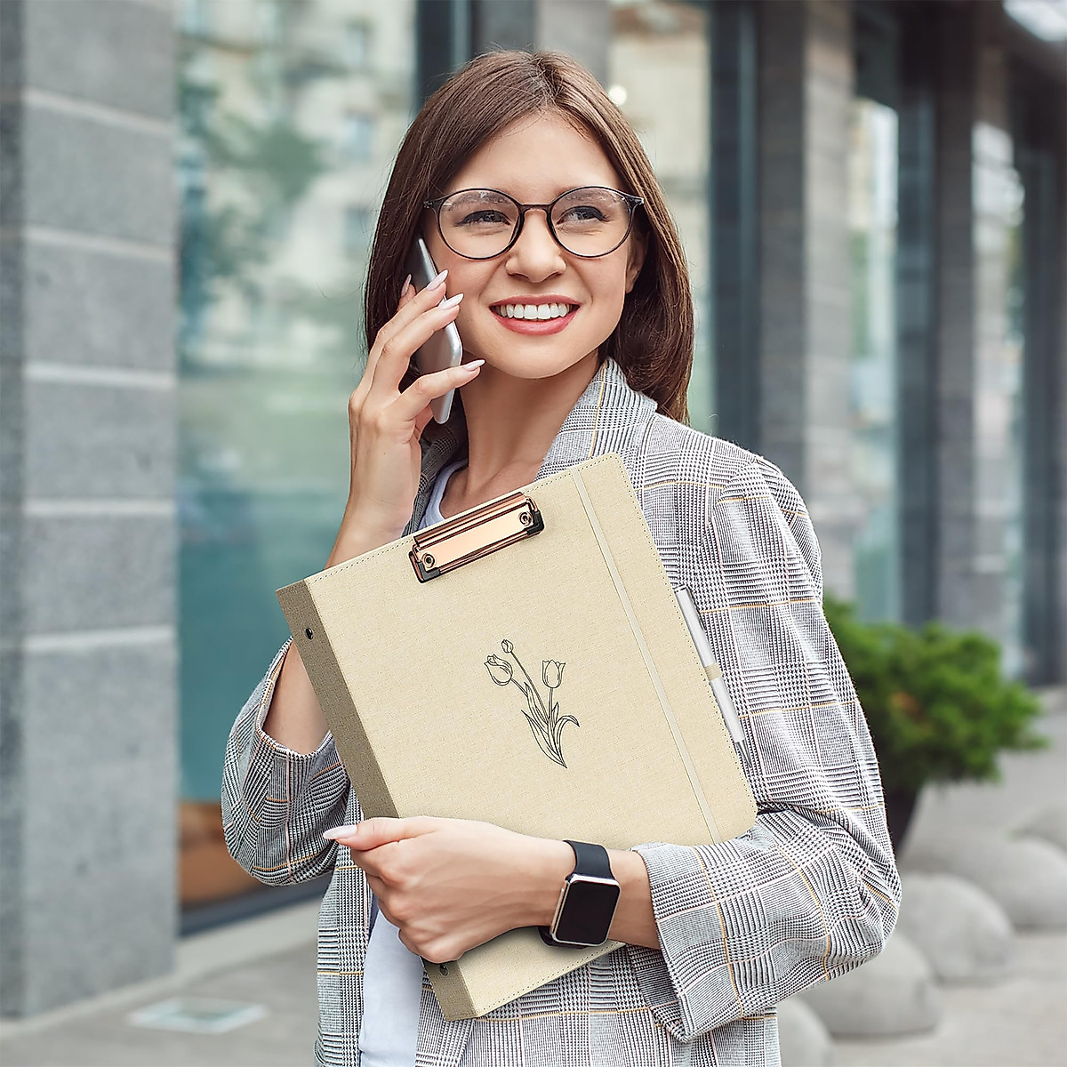 EYROZILL 3 Ring Binder, 1 Inch Linen Binder Organizer for Letter Size (8.5" x 11") with 5 Tab Dividers, File Folder Labels and Low Profile Clipboards, School and Office Supplies- Tulip White