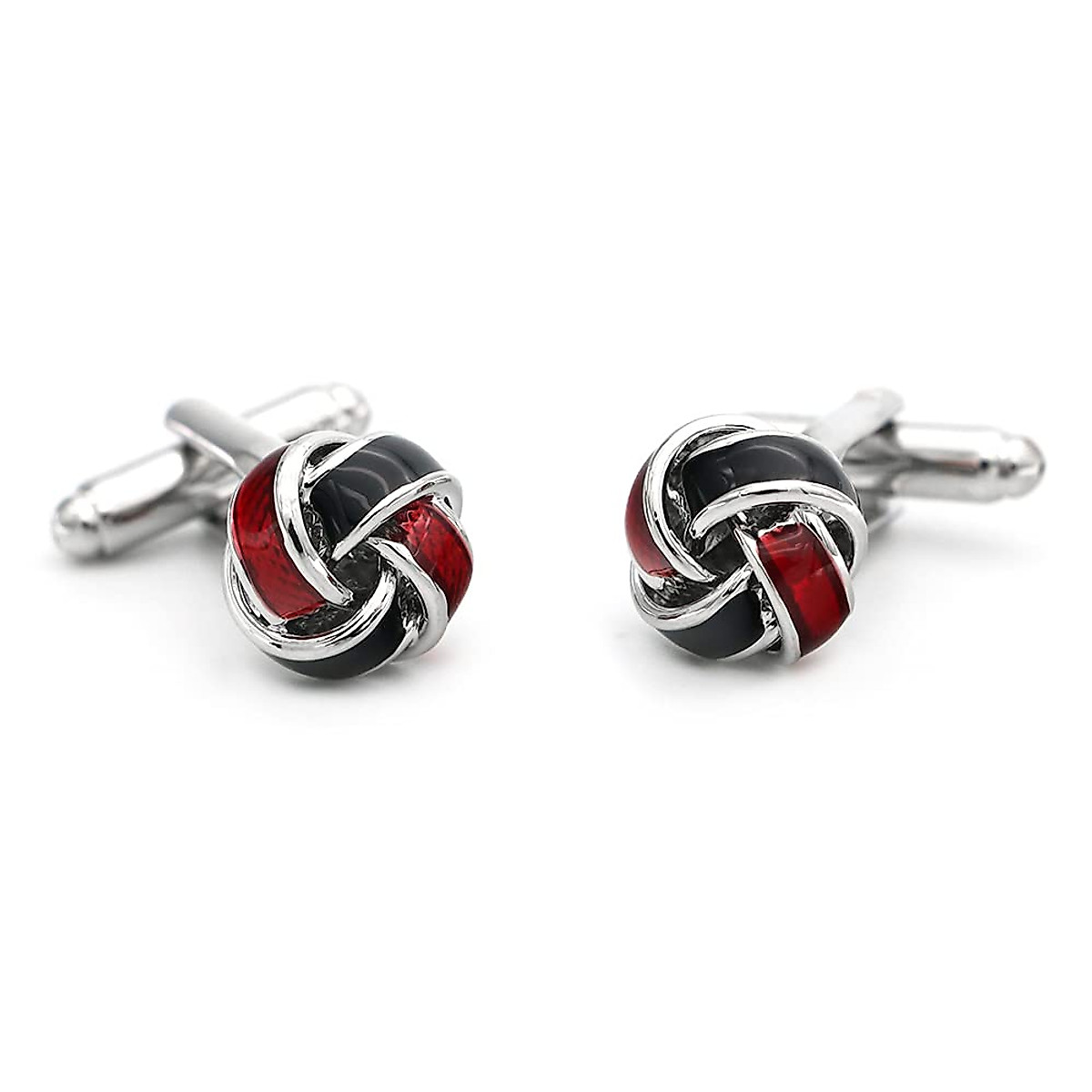 iGame Fashion Knot Cuff Links Classic Red & Black Woven Ball Cufflinks with Gift Box