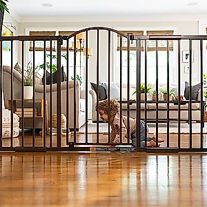 Summer Metal Expansion Extra Wide Safety Pet and Baby Gate, 44"-71" Wide, 36” Tall, Hardware Mounted for Dog and Child Safety, Fits Large Opening or Doorway, Auto Close Walk Thru Door - Bronze