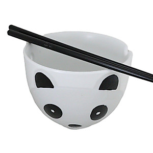 Ebros Gift Whimsical Ceramic Abstract White Giant Panda Pasta Ramen Udong Pho Noodles Soup Bowl and Chopsticks Set Dining Gourmet Meal Pandas Bears Collection Rice Bowls Decor Kitchen
