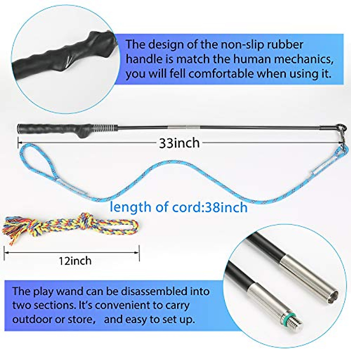 DIBBATU Flirt Pole for Dogs Interactive Dog Toys for Large Medium Small Dogs Chase and Tug of War, Dog Teaser Wand with Lure Chewing Toy for Outdoor Exercise & Training.