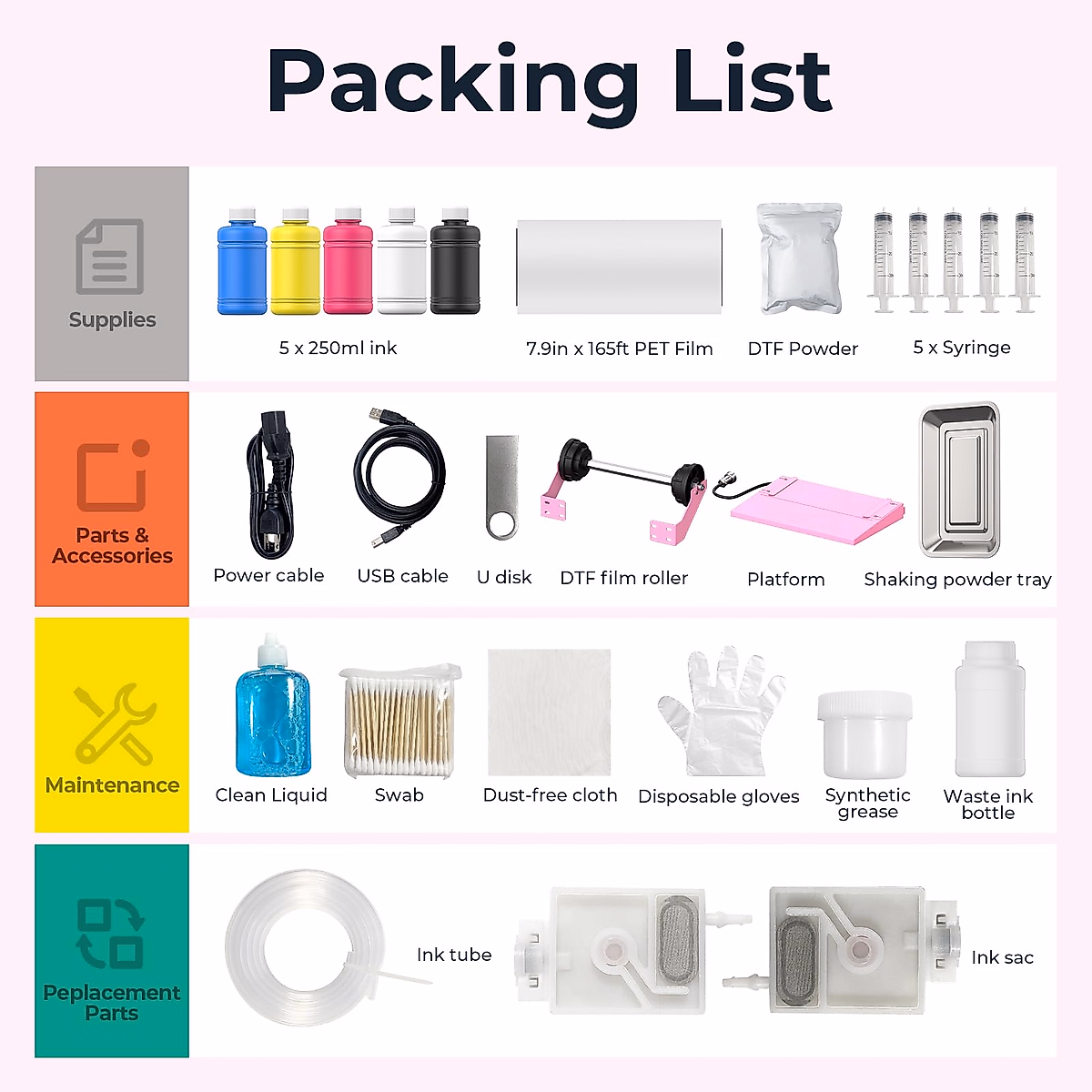 EnjoyColor A4 DTF Printer with Roll Feeder, DTF Transfer Printer Machine for Dark and Light Fabric Printing, Pink