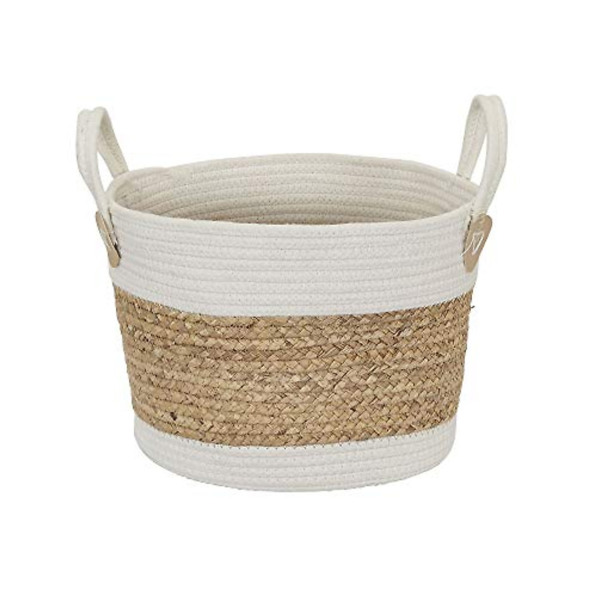 Household Essentials White and Brown Woven Cotton Rope and Hyacinth Basket