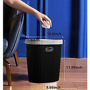 Plastic Small Trash Can, 3.1 Gallon Office Trash Can, White Trash Bin with Built-in Handle, Slim Waste Basket for Bathroom, Bedroom, Home Office, Living Room, Kitchen (12L Black)