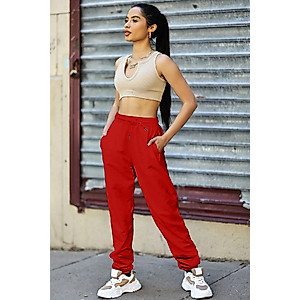 GOKATOSAU Women's Sexy Lounge Stretch Casual Jogger Drawstring Sweatpants with Pockets Red