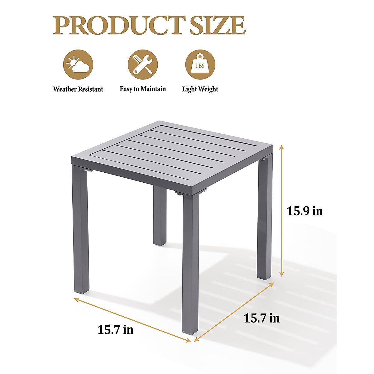 Crestlive Products Aluminum Outdoor Side Table Set of 2, Pool Lounge Chair Side Table, Weather Resistant Small Square Coffee End Table for Patio, Yard, Garden, Porch, Deck, Outdoor