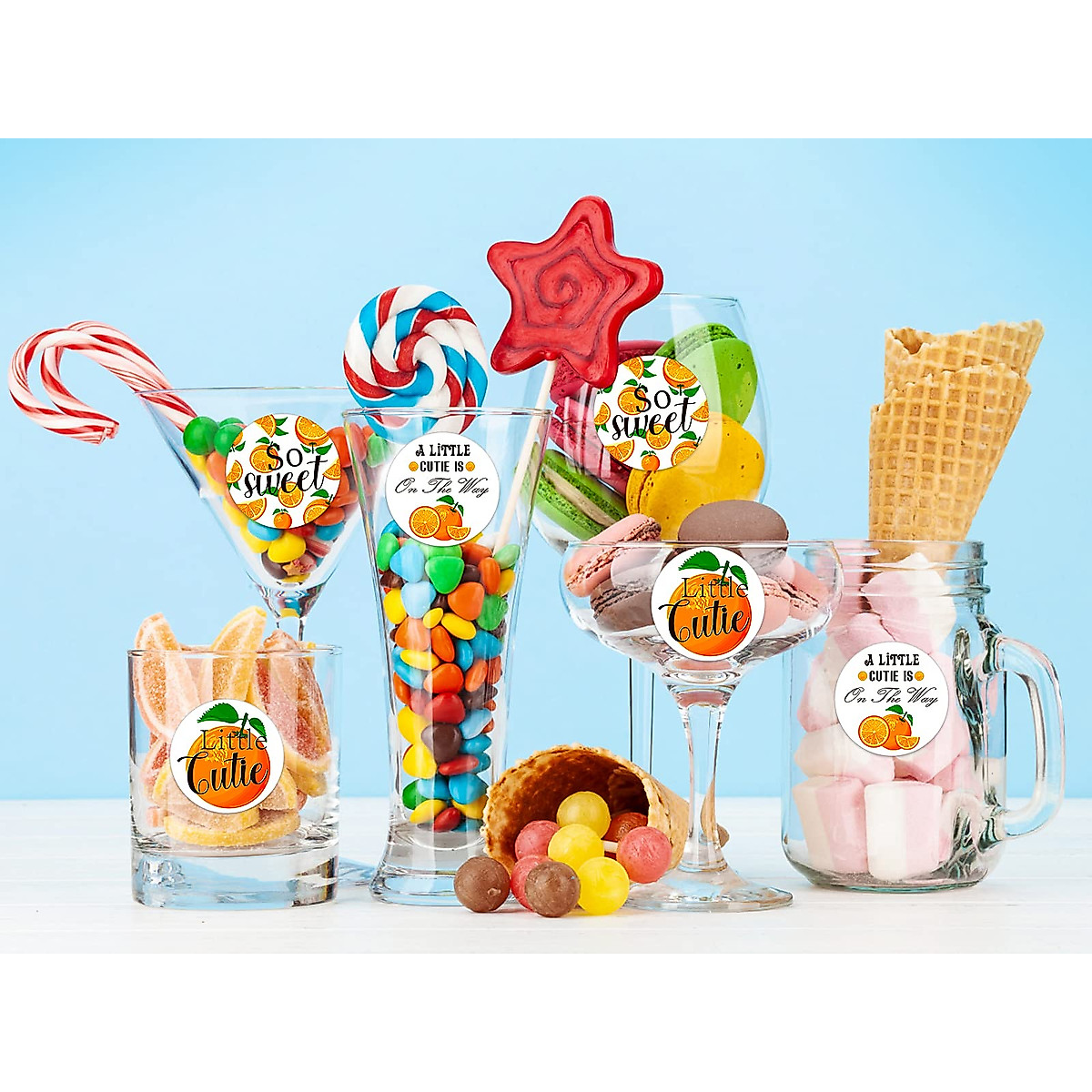 XJF Little Cutie Baby Shower Label Stickers,36pcs Baby Shower Stickers,1.5In Orange Baby Shower Stickers,Little Cutie Gift Wrap for Envelope Seals Boxes Baby Shower Party Favor, TZ LP CZ 1