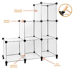 Gold Armour Cube Storage 6-Cube Bookshelf Closet Organizer Storage Shelves Shelf Cubes Organizer Plastic Square Bookcase DIY Closet Cabinet Organizer Shelving for Home Office Bedroom (Black)