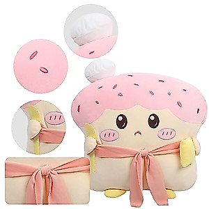 ARELUX Funny Toast Sliced Bread Pillow,Bread Shape Pink Plush Hugging Pillow with Red Scarf,Soft Toast Food Sofa Cushion for Home Decor,Plush Toy Gifts for Kids Birthday