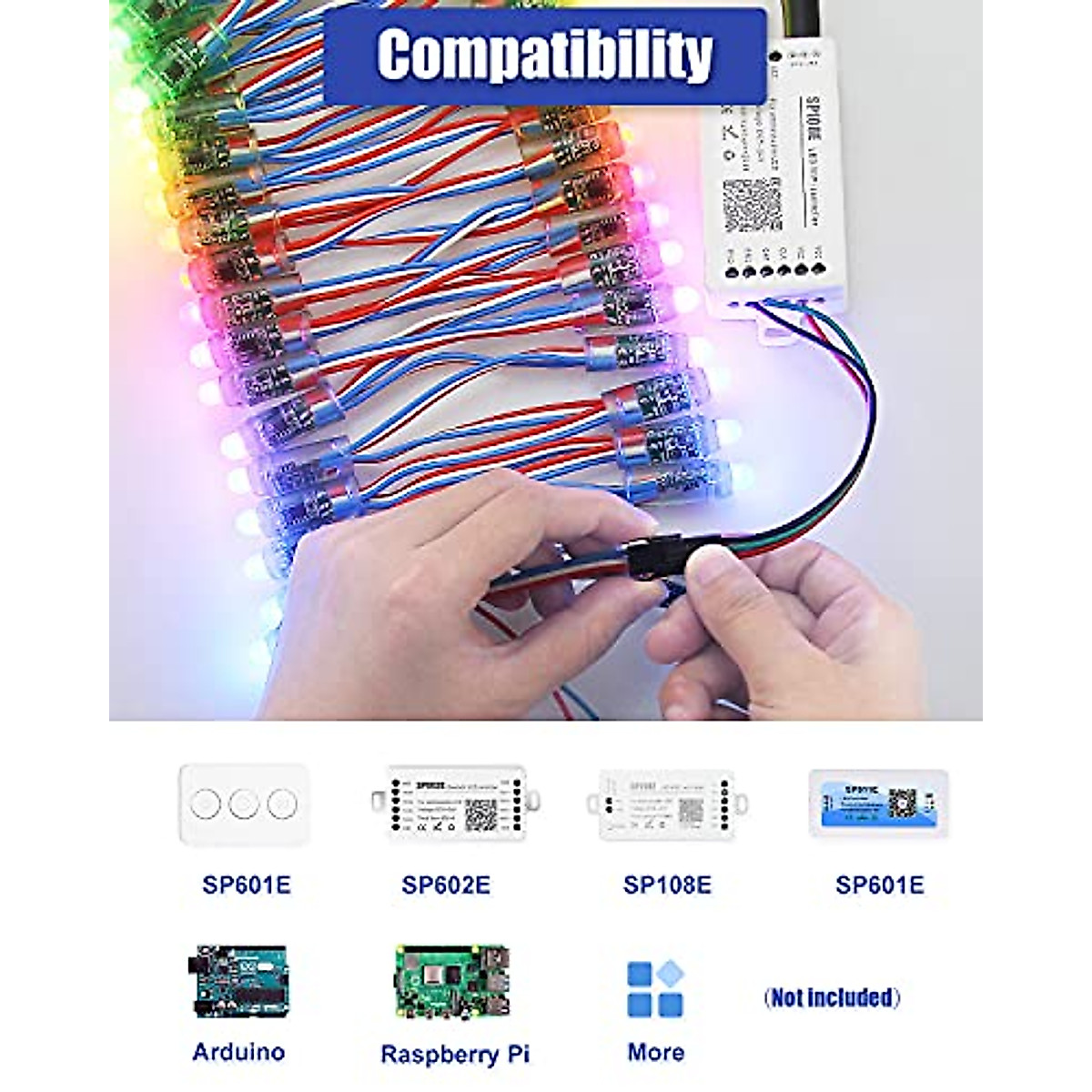 GMJYC DC 5V 50pcs WS2811 Pixels Christmas Lights Outdoor Individually Addressable IP68 Waterproof LED String Lights Diffused Digital RGB LED Lights Full Color 12mm, for Garden/Party/Advertising Signs