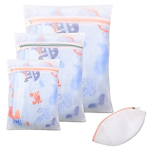 4Pcs Mesh Laundry Bags for Delicates with Premium Colorful Zipper Washing Machine Wash Bags for Underwear,Bra,Shoes, Swimsuit, Dress, T-Shirt,Coat,Hosiery,Travel Storage Bag